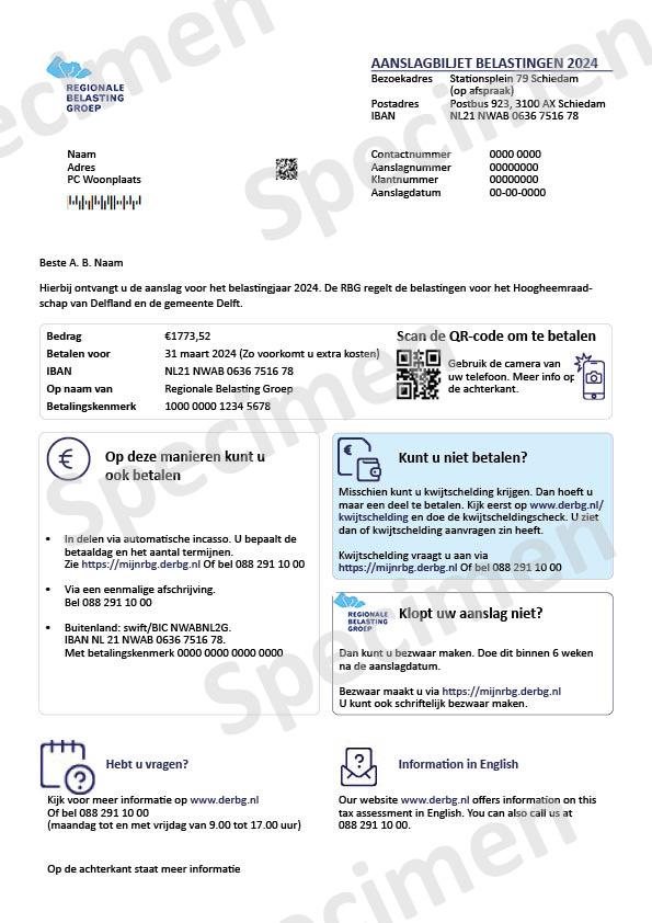 Aanslagbiljet belastingen - Regionale Belasting Groep Particulier